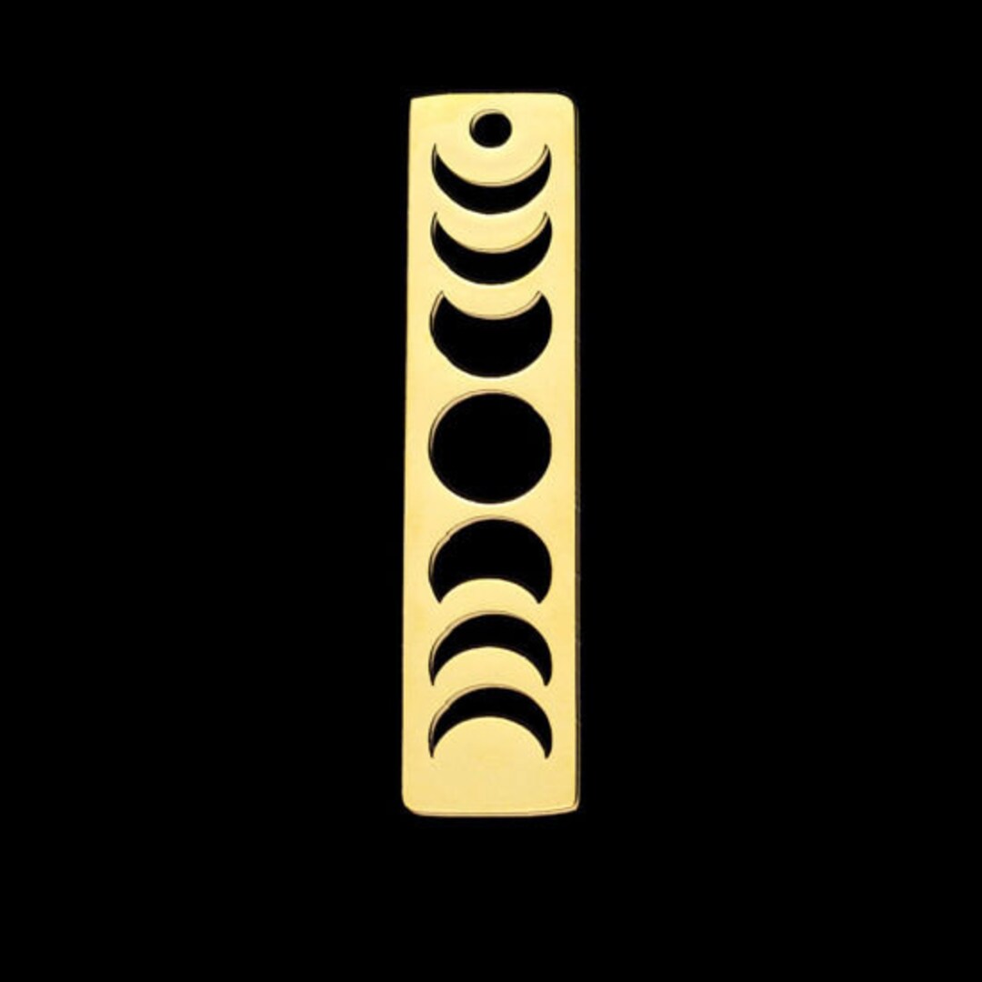 RECTANGULAR Geometric Pendant, Phases of the Moon, Gold Steel, 35x8mm ...