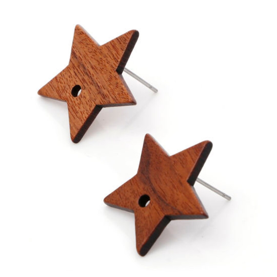 STAR Stud Earrings, Wood-colored Resin, 22x20mm, With Hole Resin Wooden ...