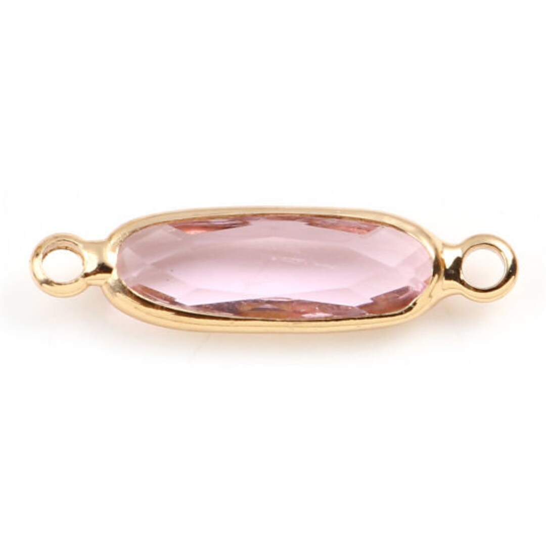 2 Thin Oval Connectors, Light Peach Pink/light Gold Faceted Glass ...