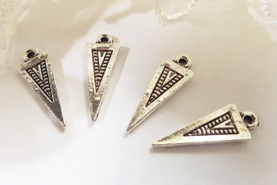 4 Engraved Point Charms, Triangle Shape, Ethnic / Boho / Gypsy, Aged ...