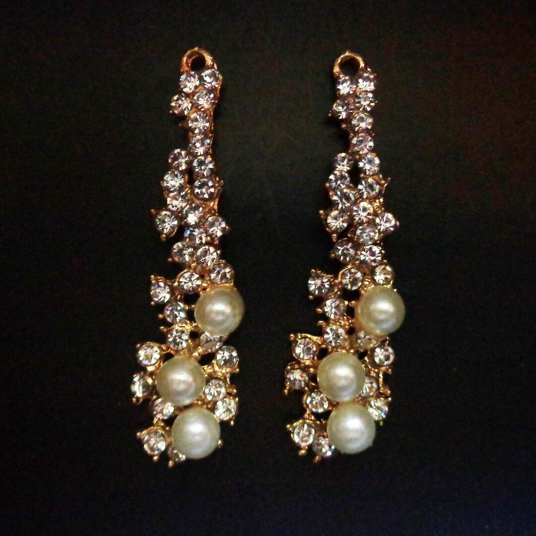 RARE 2 Baroque Articulated Pendants, Cascade Rhinestones and Pearly ...