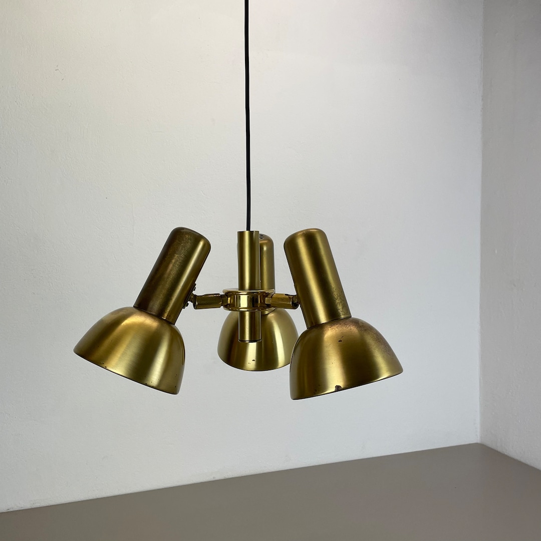 Adjustable 3-spot Brass Tone Hanging Light in Koch and Lowy Style | OMI ...