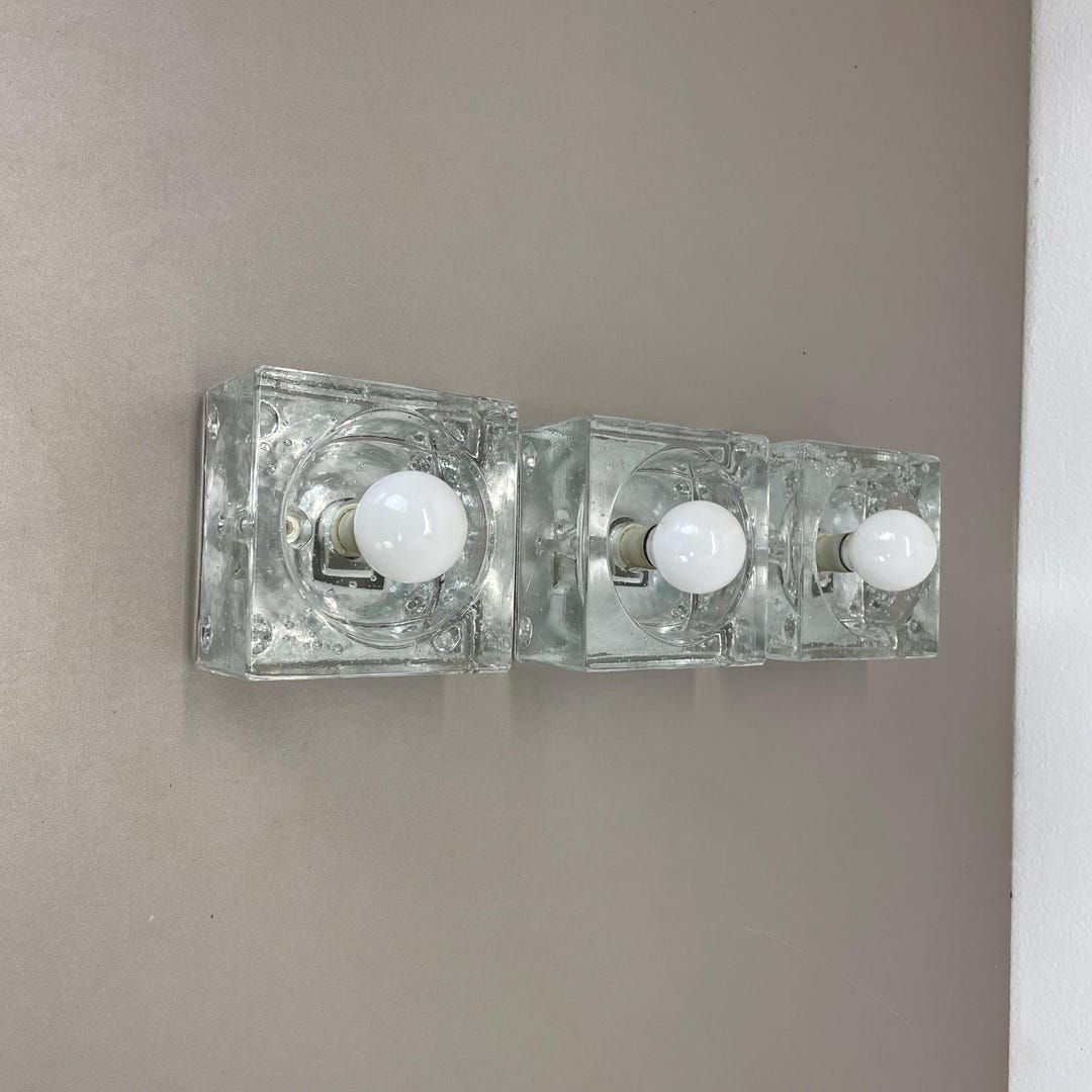 Set of 3 Modernist 70s ICE Cubes GLASS SCONCE Wall Light Wandlampe ...