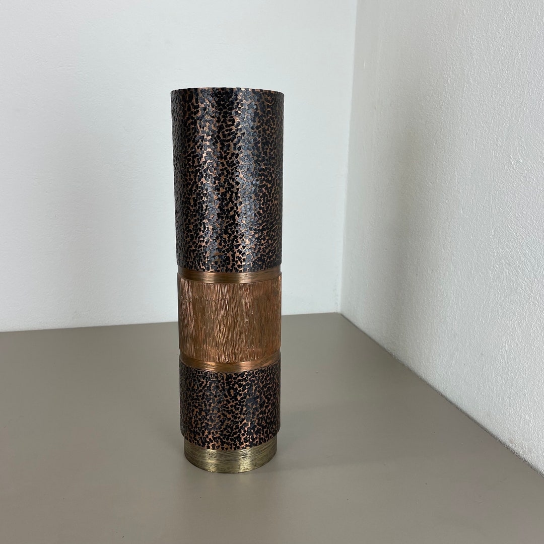 Large 10kg Brass Copper 43cm Sculptural Brutalist Steel Vases, Germany ...