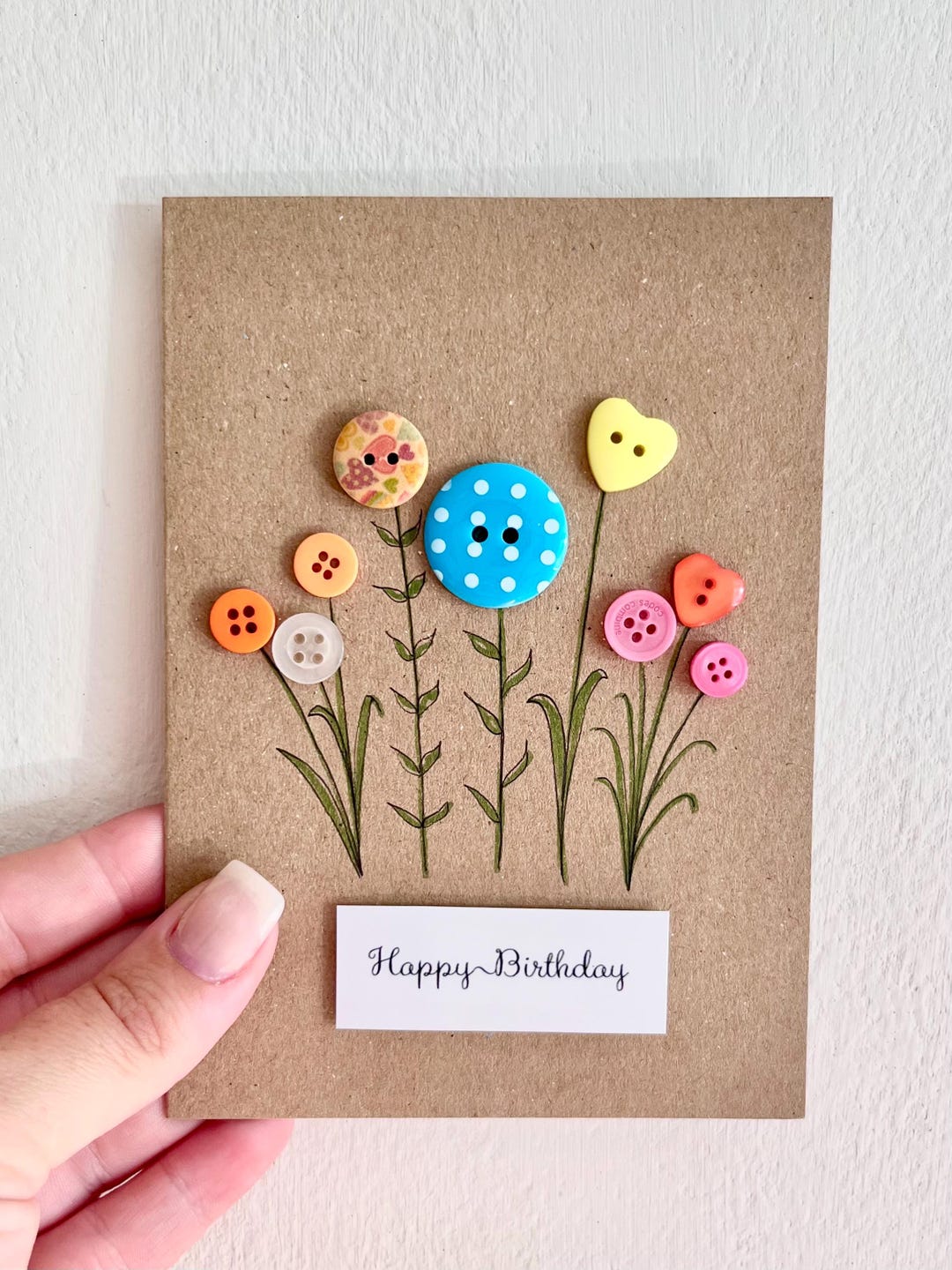 Flower Button Card, Handmade Birthday Card - Etsy