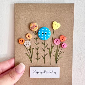 Flower Button Card, Handmade Birthday Card - Etsy