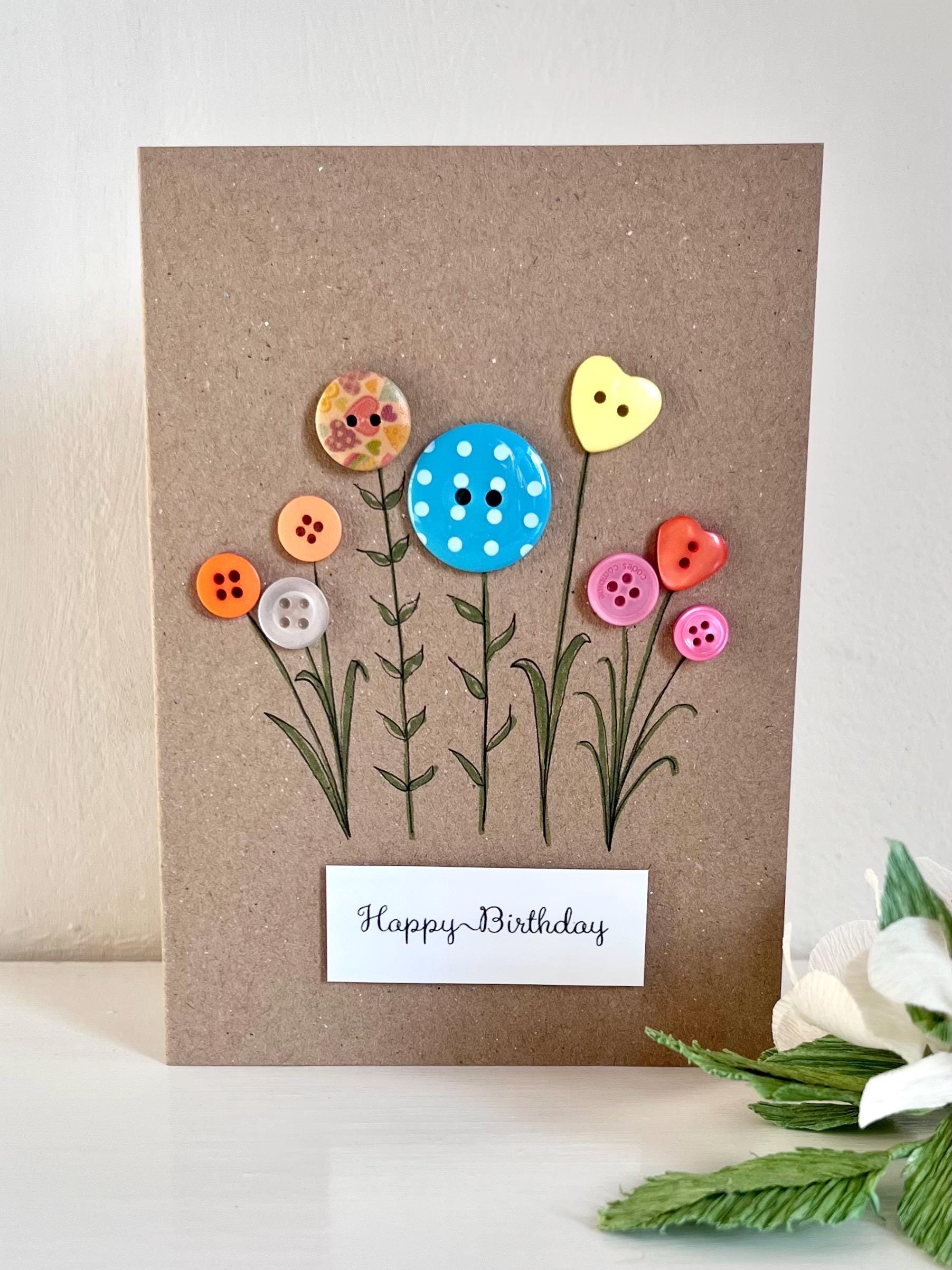 Flower Button Card, Handmade Birthday Card - Etsy