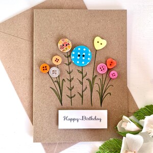 Flower Button Card, Handmade Birthday Card - Etsy