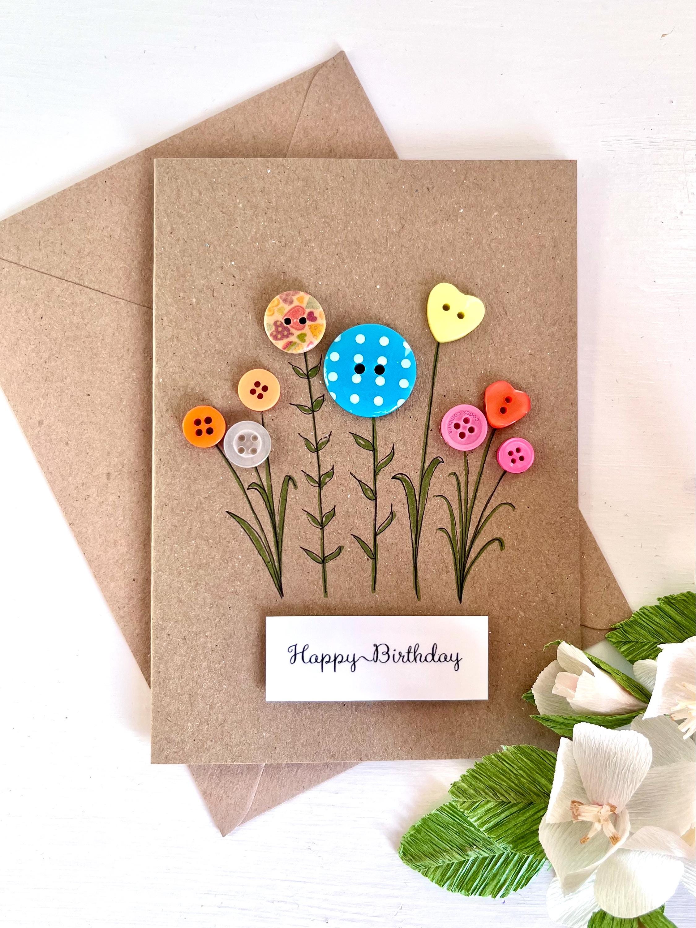 Flower Button Card, Handmade Birthday Card - Etsy