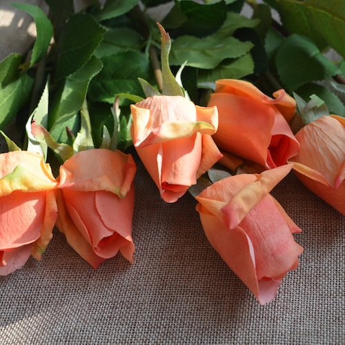 Orange Real Touch Silk Roses DIY Wedding Bouquets Silk Bridal - Etsy