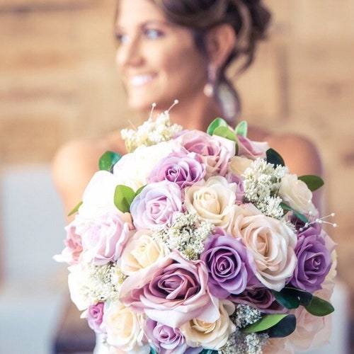 Lavender Mauve Roses Bridal Bouquet Real Touch Roses - Etsy