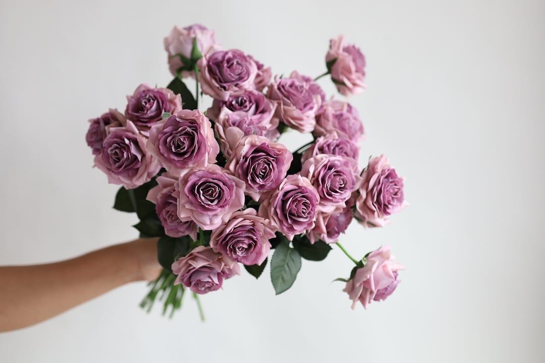 17" Faux Real Touch Roses-smoky Mauve, Artificial Rose Stem DIY Florals ...