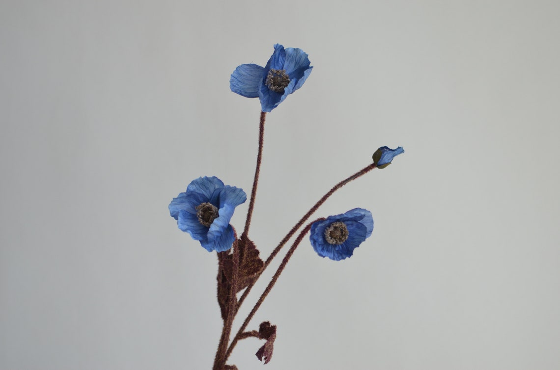 20" Fake Poppy Flowers Branch-in Fall Orange Burgundy Dusty Blue, 4 ...