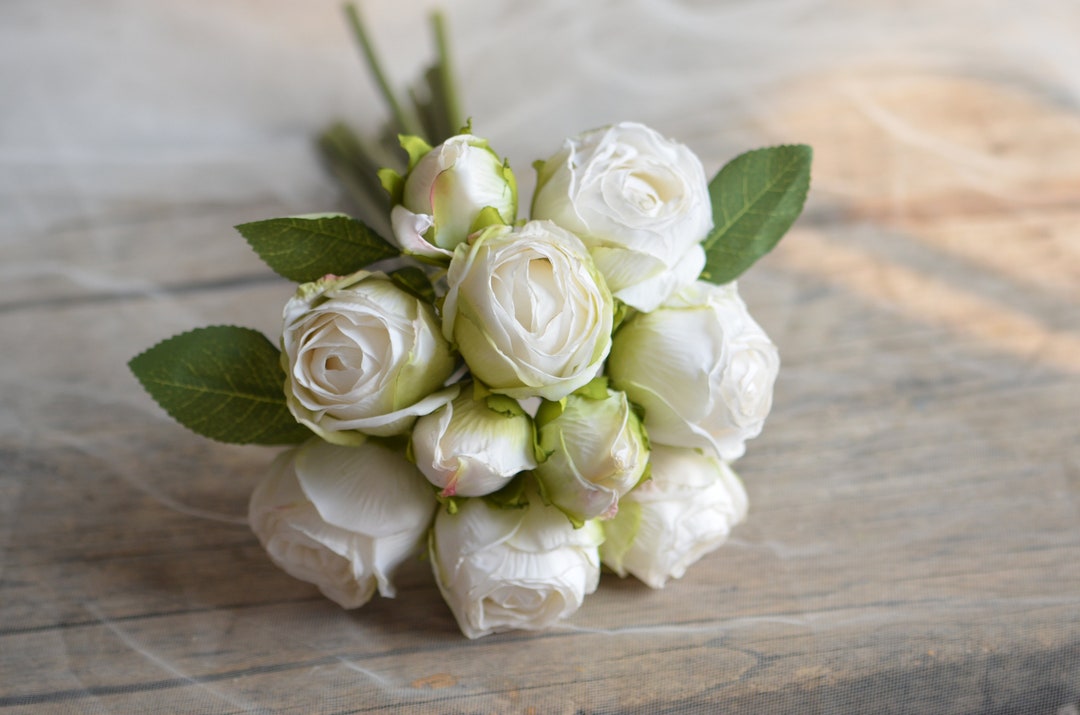10 Stems White Dried Look Faux Roses, Artificial Flower Bouquet ...