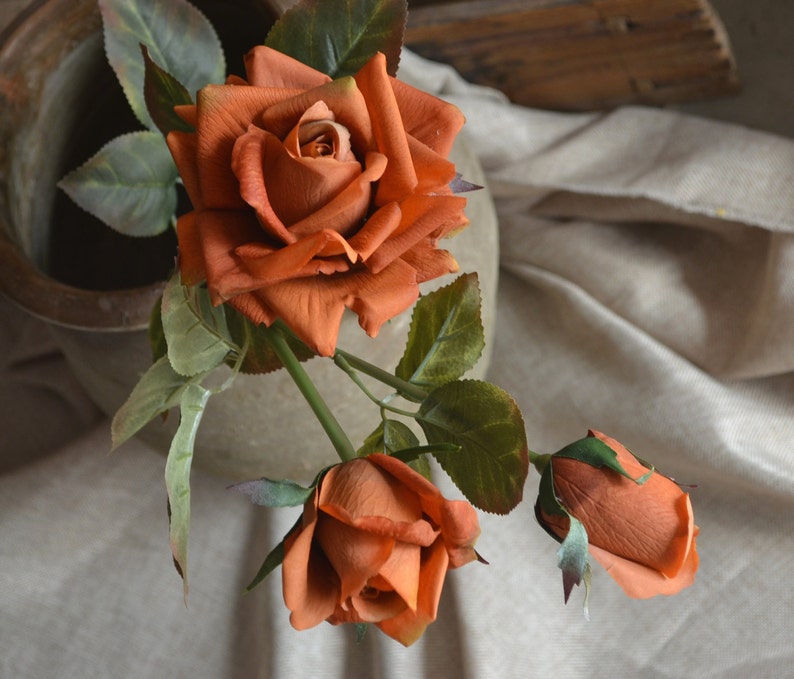 3 Heads Burnt Orange/terracotta Roses Spray Artificial - Etsy