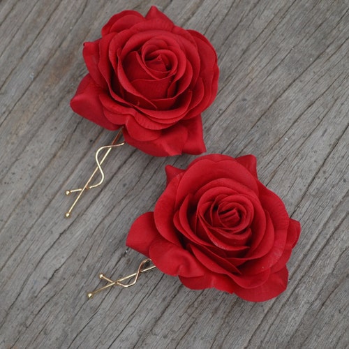 Wedding Flower Hair Clip-real Touch Red Rose Hair Clip Rose - Etsy