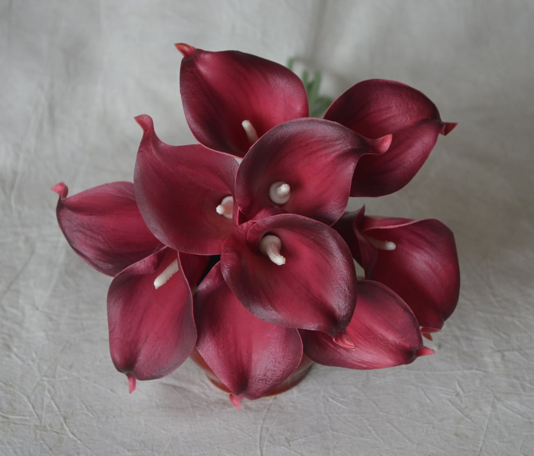 10 Lighter Burgundy Calla Lilies Real Touch Flowers DIY Silk Wedding ...
