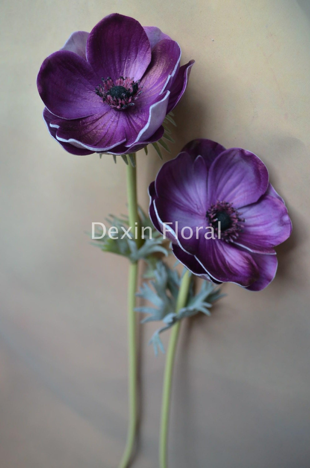 Natural Real Touch Purple Artificial Silk Anemones Single Stem - Etsy