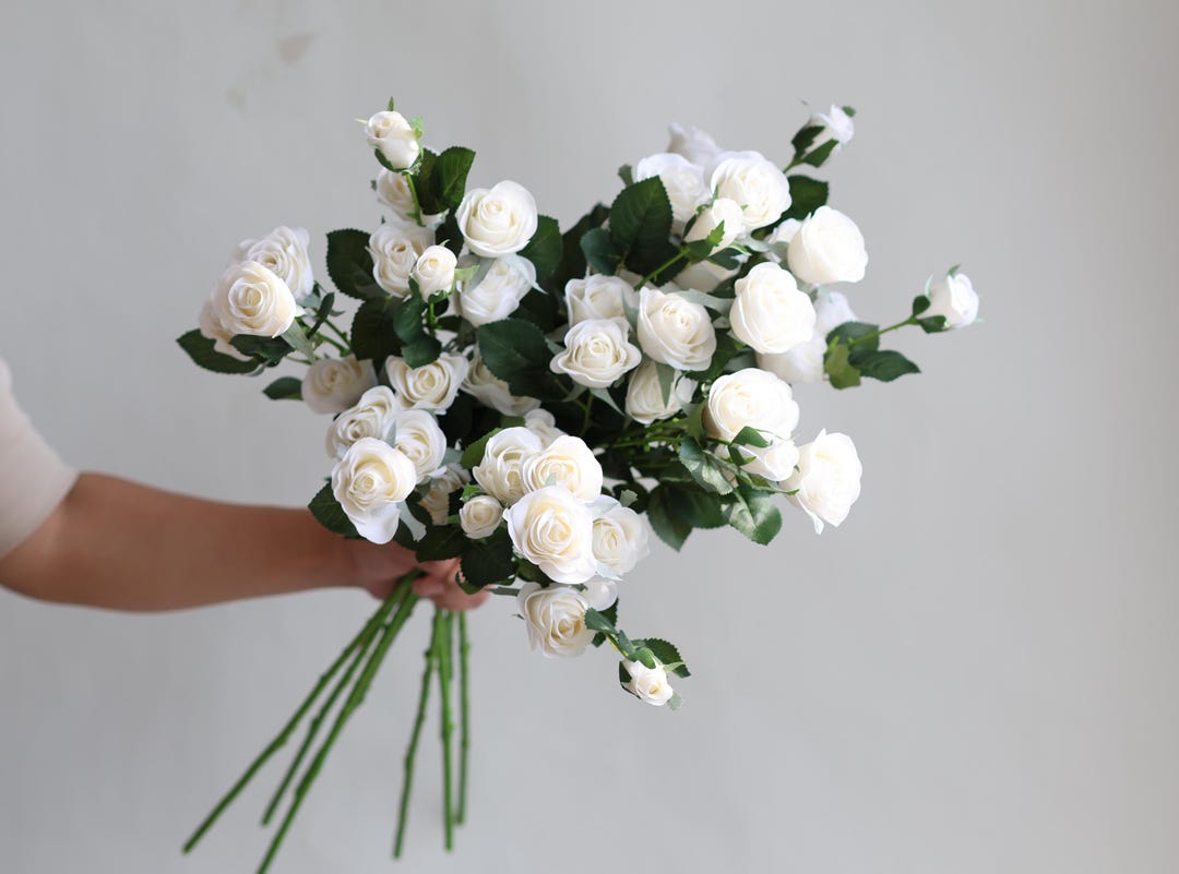 6 Heads Real Touch Small Size Roses Branch in Morandi White, High ...