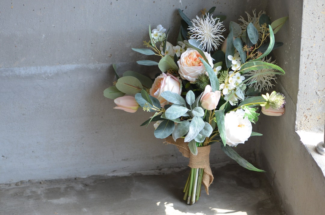 Real Rouch Roses Arrangement Rustic Wildflowers Arrangement Peach ...