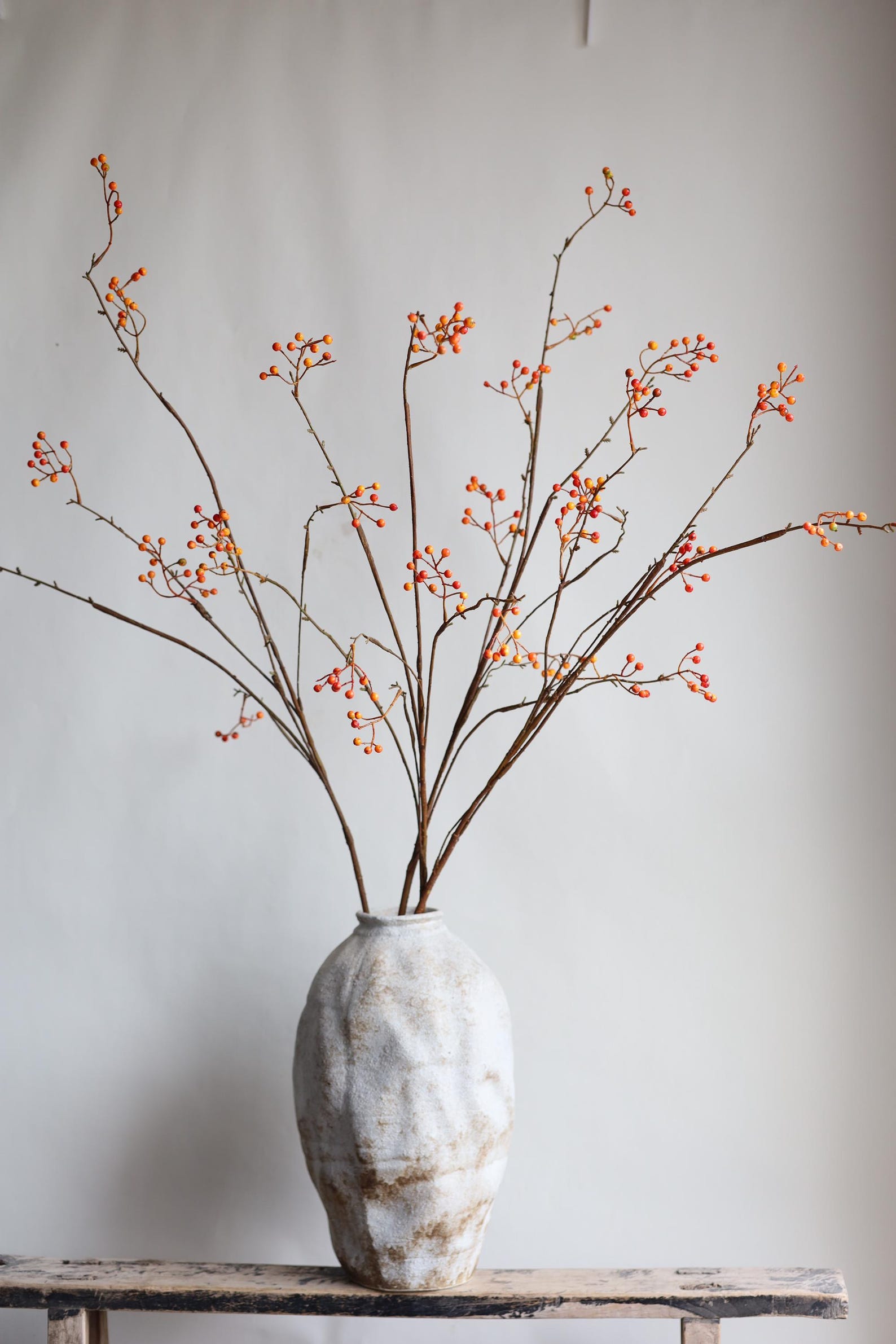 55" Faux Orange Berry Branch Stem, Decorative Plant Stem, Minimalist ...