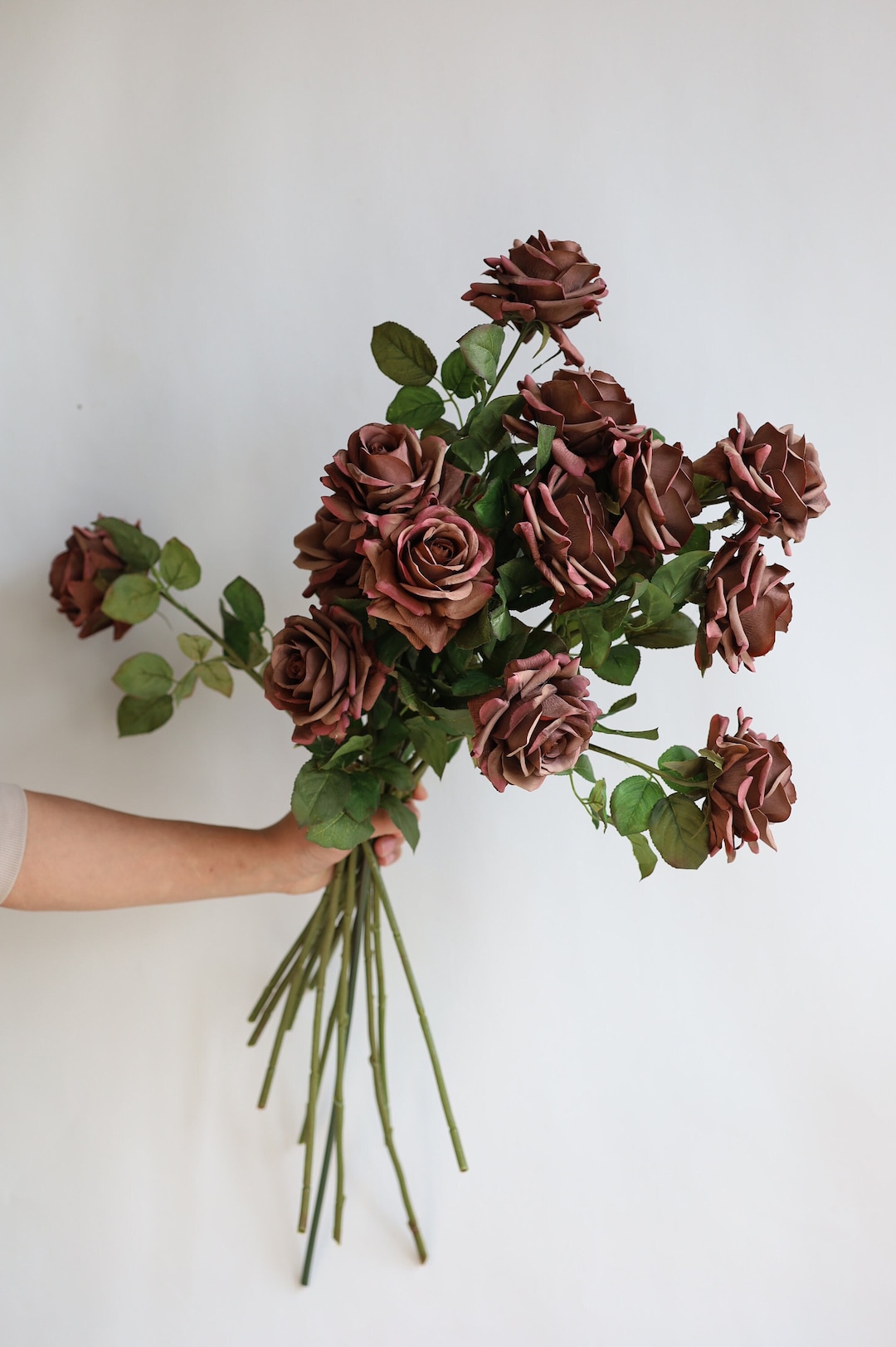 29.5" Brown Real Touch Rose, Luxry Realistic Coffee Fake Rose Stem ...