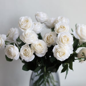 17" Morandi White Real Touch Roses, Aritificial Flowers, DIY Florals ...