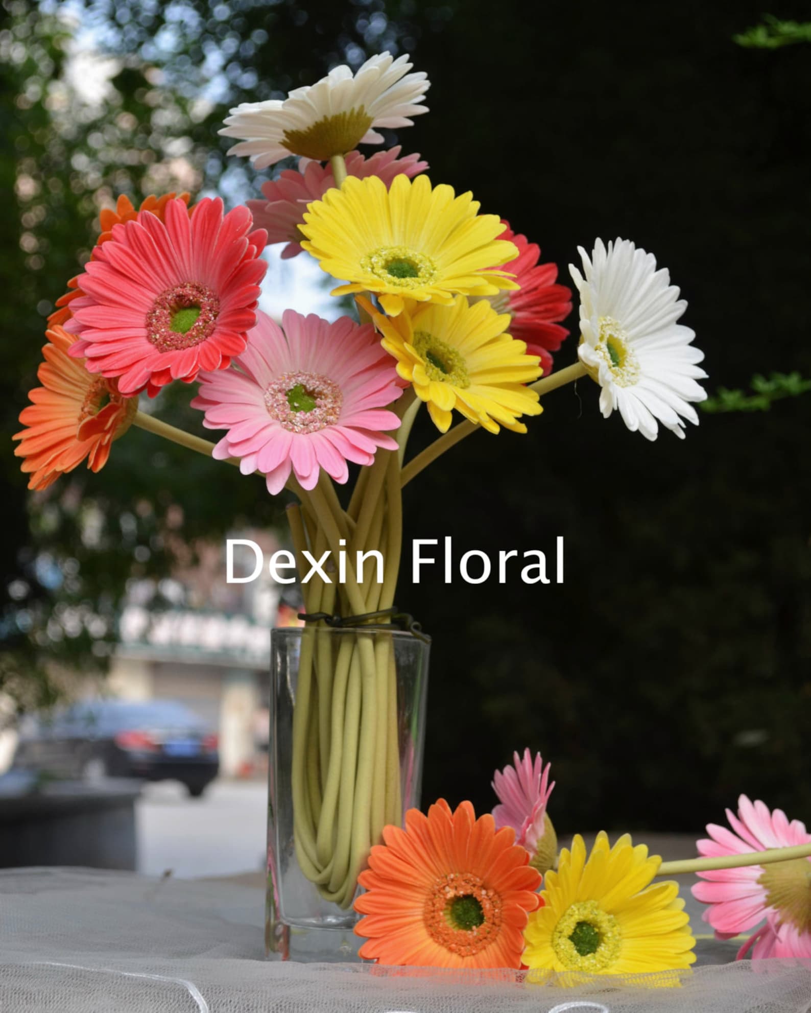 Natural Real Touch Artificial Silk Gerbera Daisy White/turquoise Blue ...