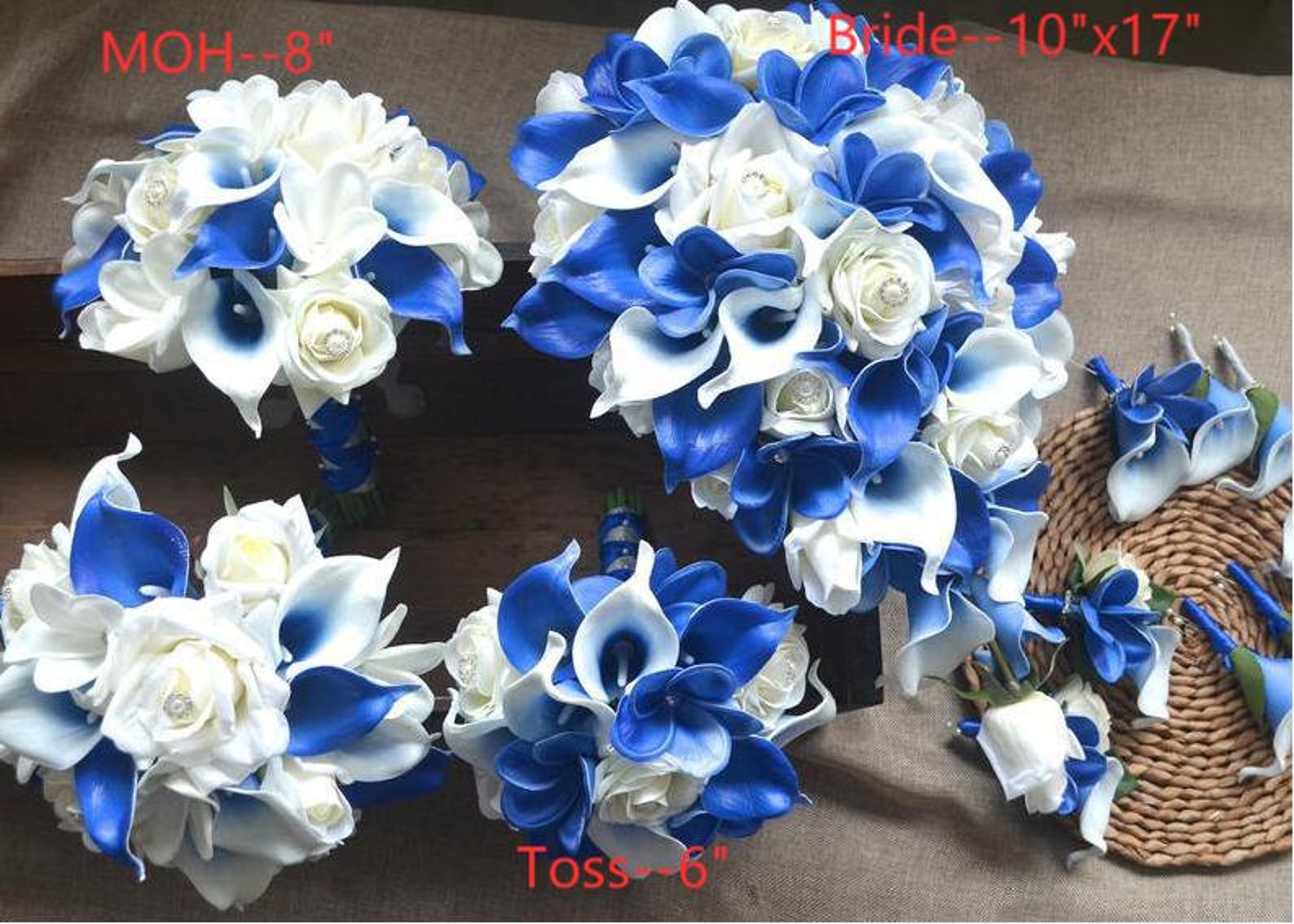 Royal Blue Calla Lily Wedding Bouquet Set, Real Touch Artificial Flower ...