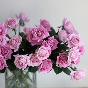 16" Mauve Purple Roses Real Touch Flowers, Lavender Faux Roses, DIY ...