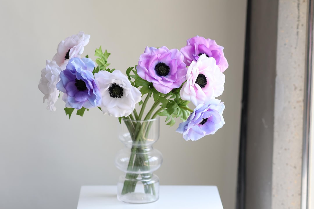 15" Faux Colorful Real Touch Anemone Flower, White/blue/purple/pink ...
