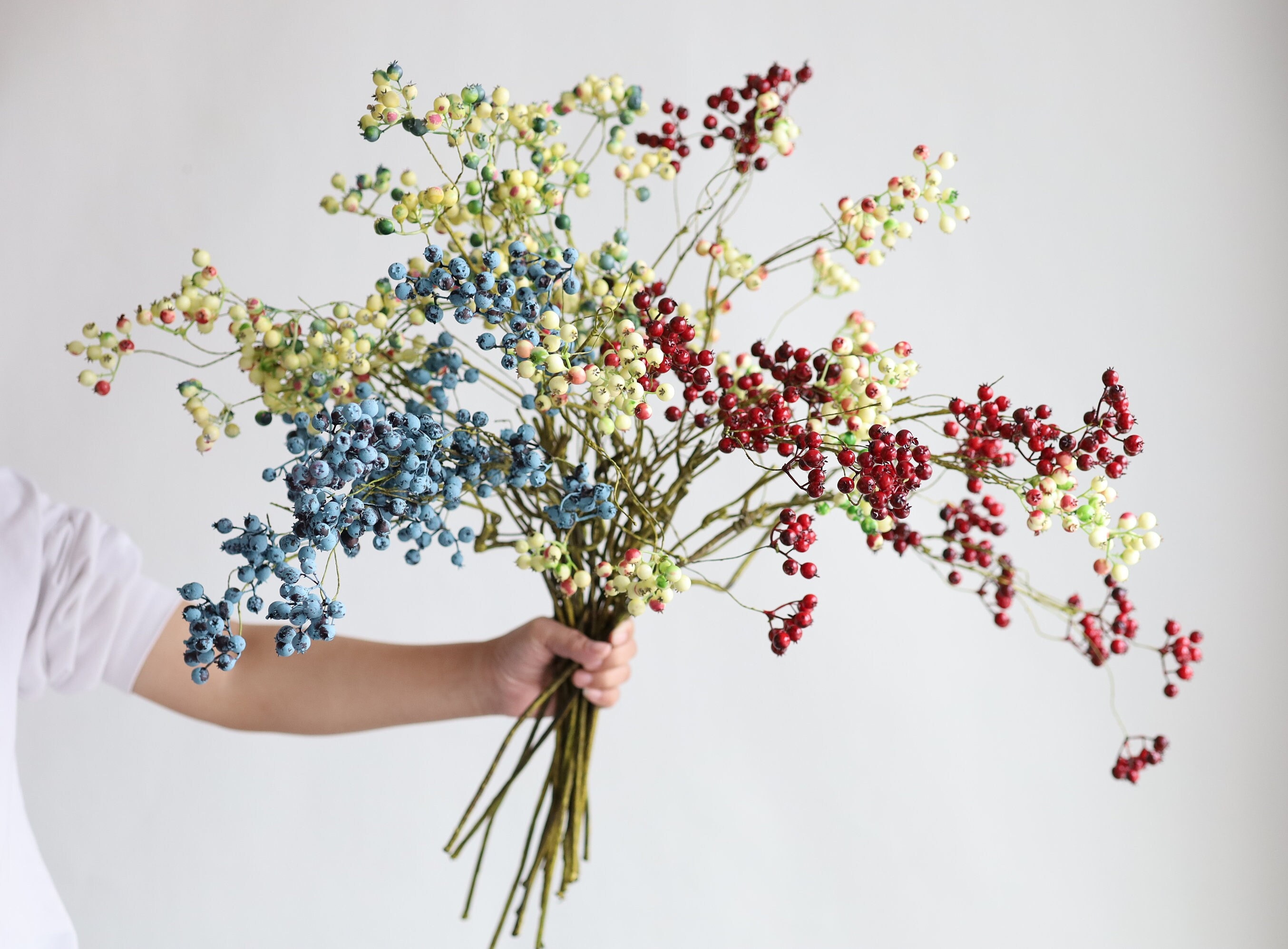 29" Faux Cranberry Branch, Decorative Cranberry Stem, Minimalist Style ...