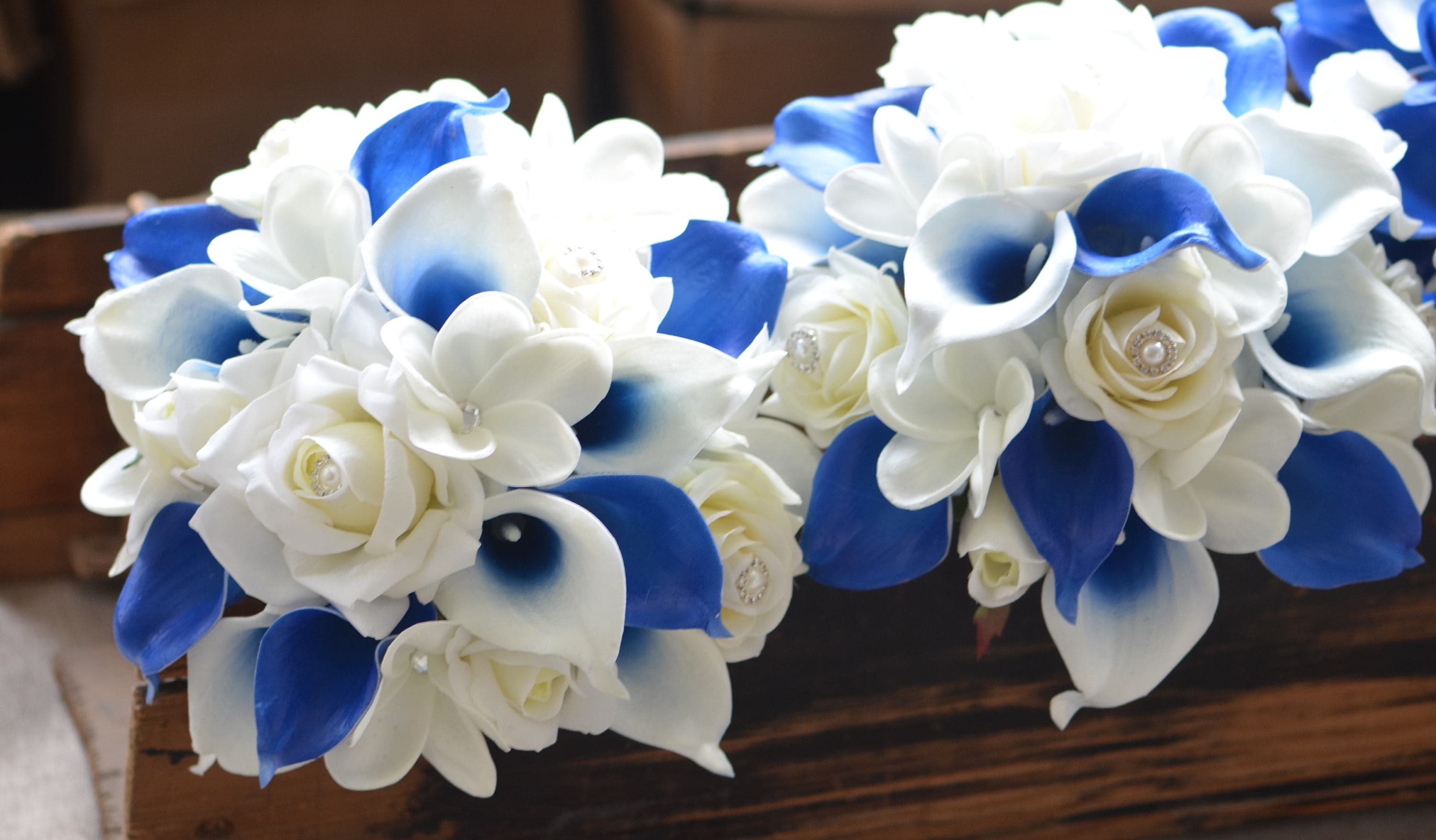 Royal Blue Calla Lily Wedding Bouquet Set, Real Touch Artificial Flower ...