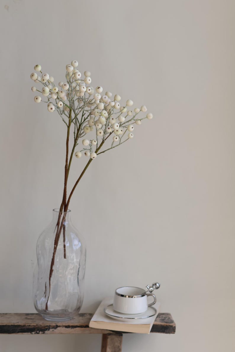 28" Faux off White Berry Branch: Bendable Artificial Plant Stem, Fall ...