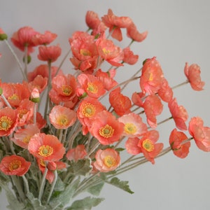Coral Pink-4heads Faux Poppy Flowers, 23.5" Silk Flower Poppy, DIY ...