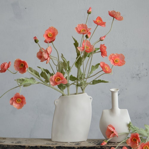 4 Heads Artificial Poppy Flowers-20 Coral/watermelon Pink - Etsy