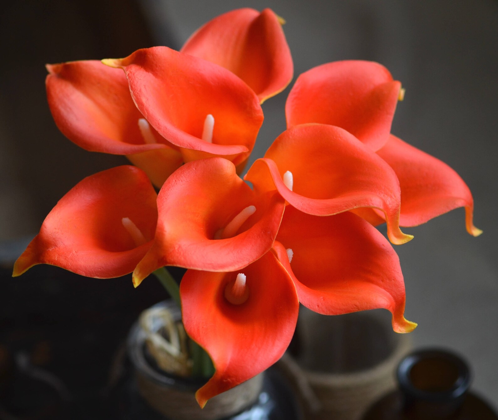 10 Dark Orange Calla Lilies Real Touch Flowers DIY Silk - Etsy