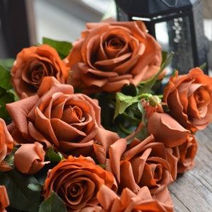 27.5" Burnt Orange Real Touch Artificial Roses, 3 Heads, DIY Florals ...