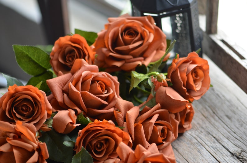 27.5 Burnt Orange Real Touch Artificial Roses 3 Heads - Etsy
