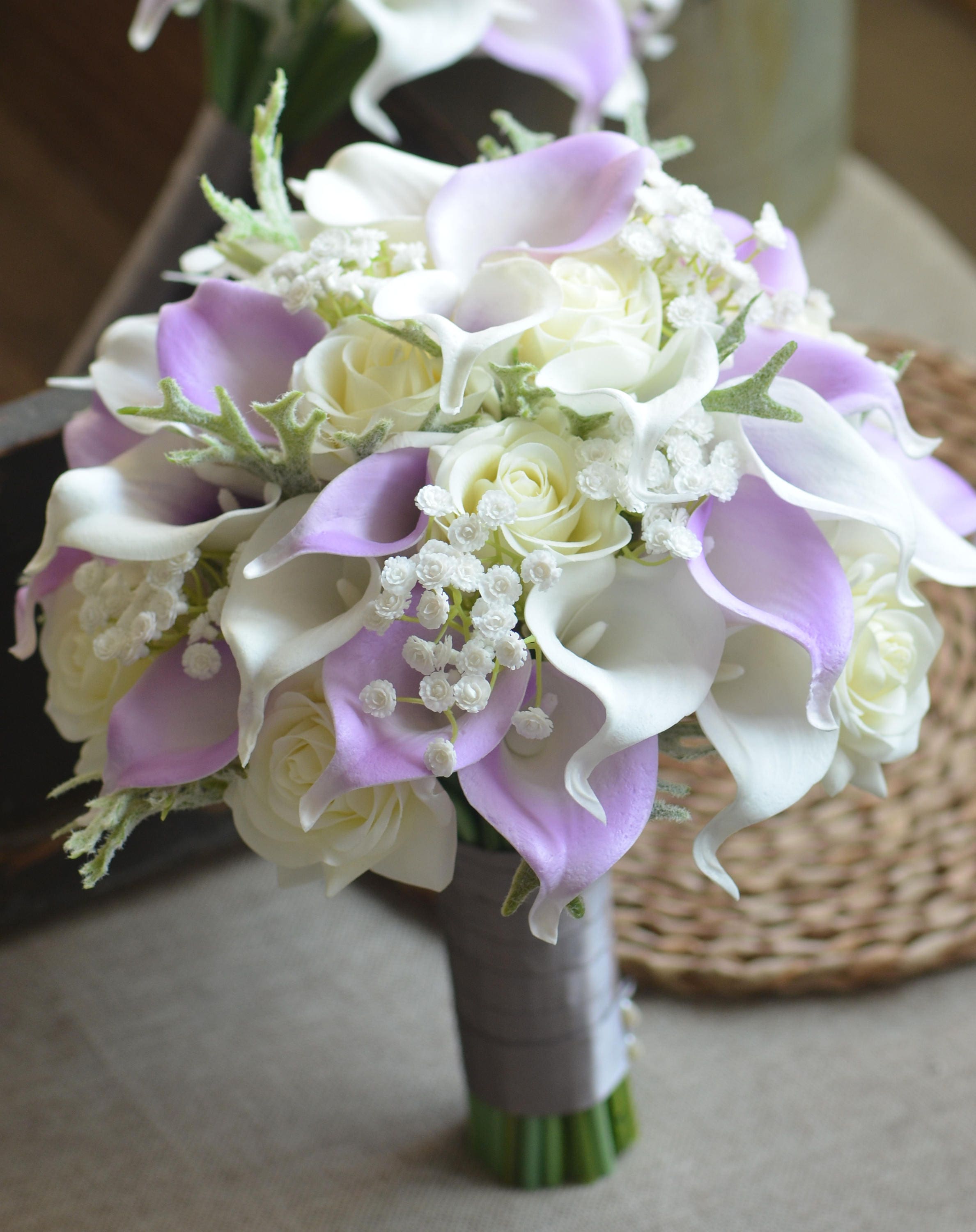 Lilac Wedding Bouquets Real touch lilac Calla Lilis Ivory | Etsy