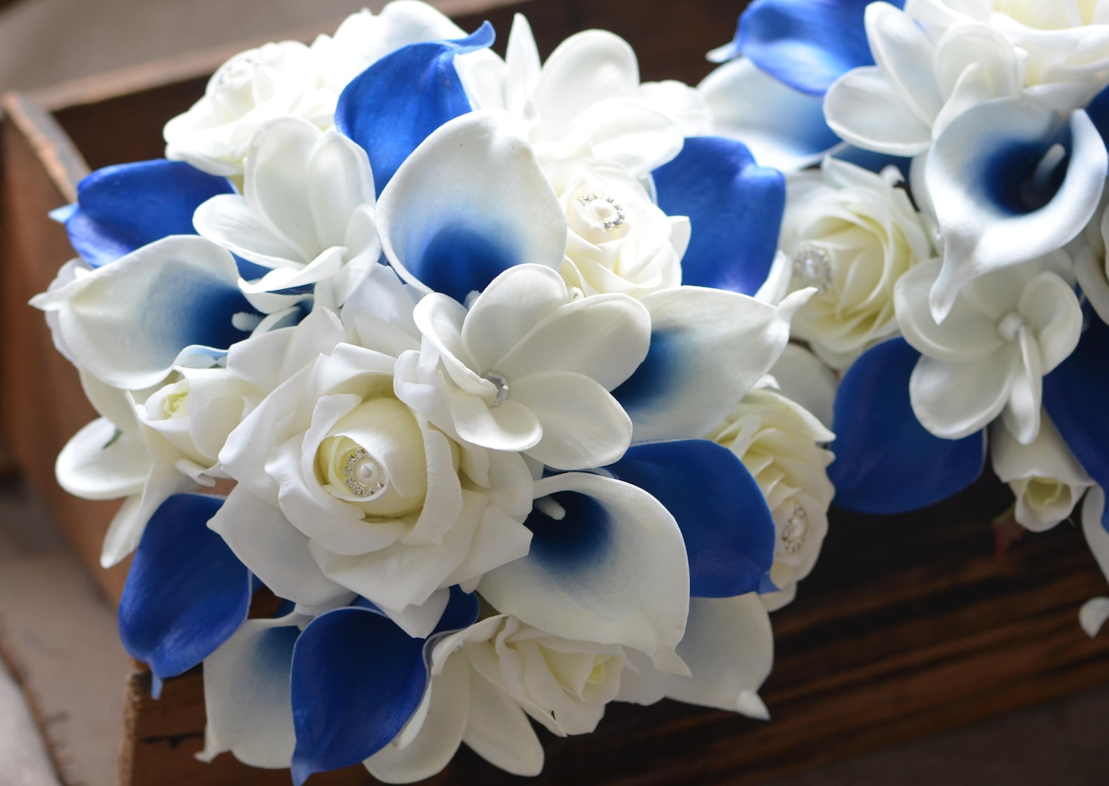 Royal Blue Calla Lily Wedding Bouquet Set, Real Touch Artificial Flower ...