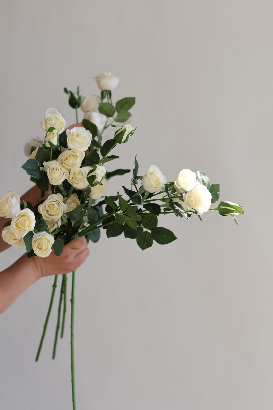 6 Heads Real Touch Small Size Roses Branch in Ivory Cream, High Quality ...