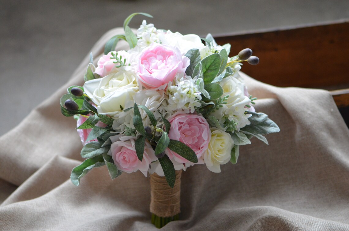 Pink Cabbage Roses, Bouquets, Real Touch Blush Ivory Roses, Peonies ...