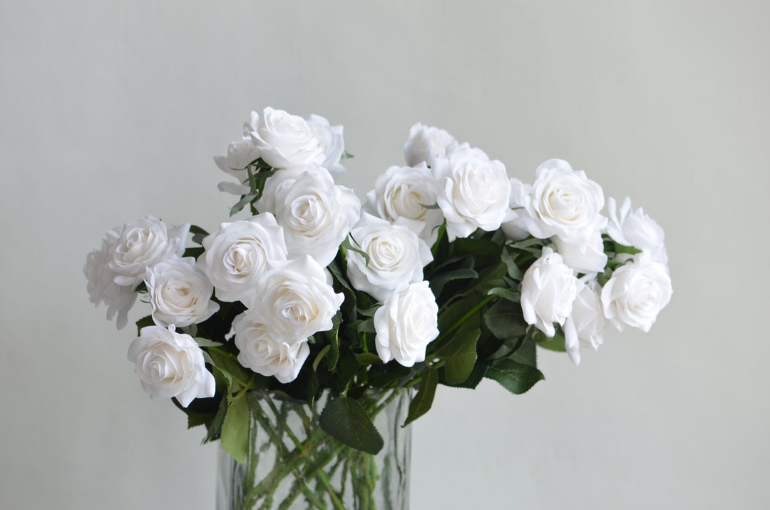 16" Faux White Real Touch Roses, Aritificial White Flowers, DIY Florals ...
