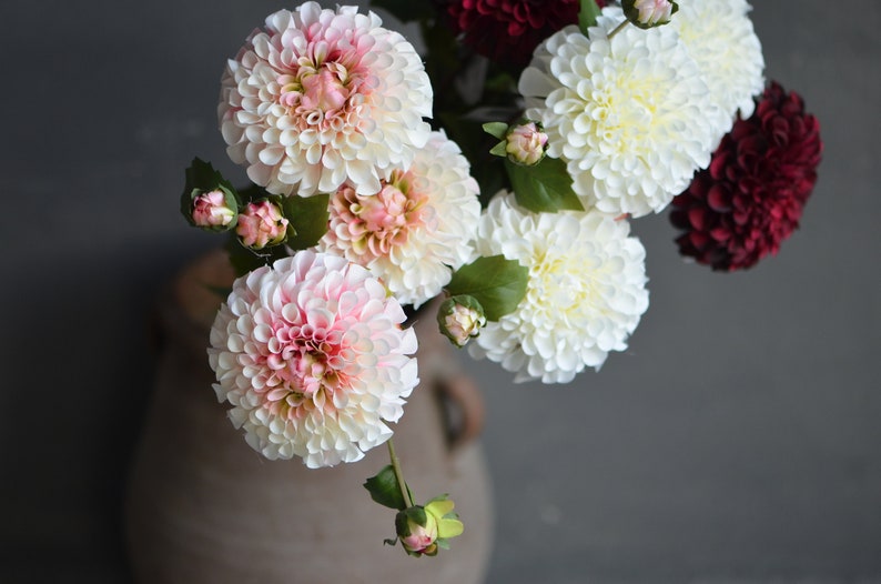 Faux Dahlia White Dahlia Flowers Gradient Red Burgundy - Etsy