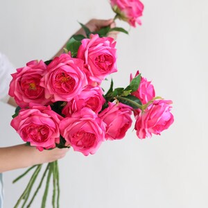 26.3" Faux Real Touch Hot Pink Cabbage Roses, Artificial Garden Rose ...
