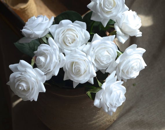 Bright White Roses Real Touch Flowers Silk Latex Roses DIY Wedding Flowers Silk Bridal Bouquets Wedding Centerpieces Etsy