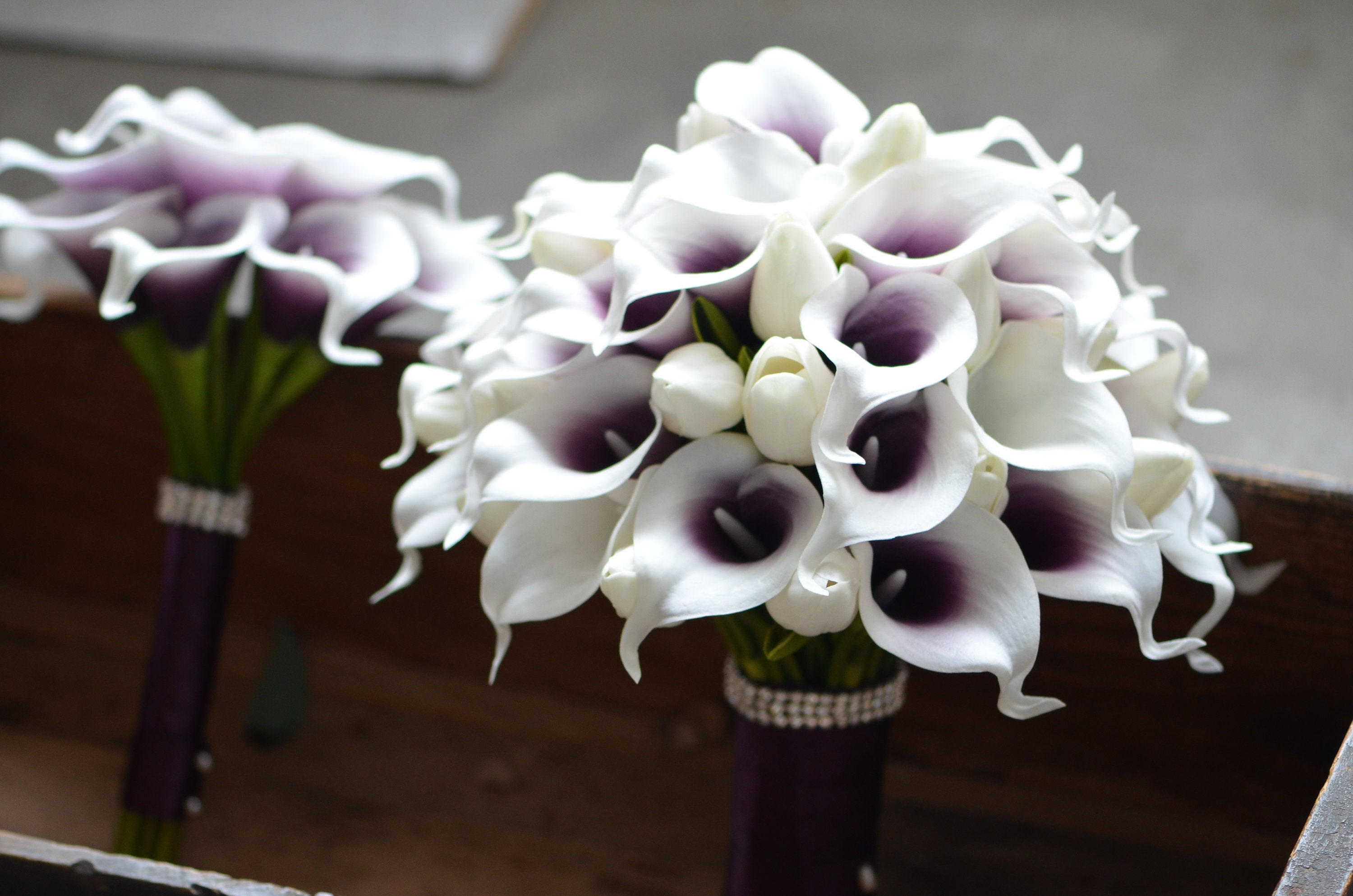 Purple Picasso Calla Lilies White Tulips Real Touch Flowers Bridal ...