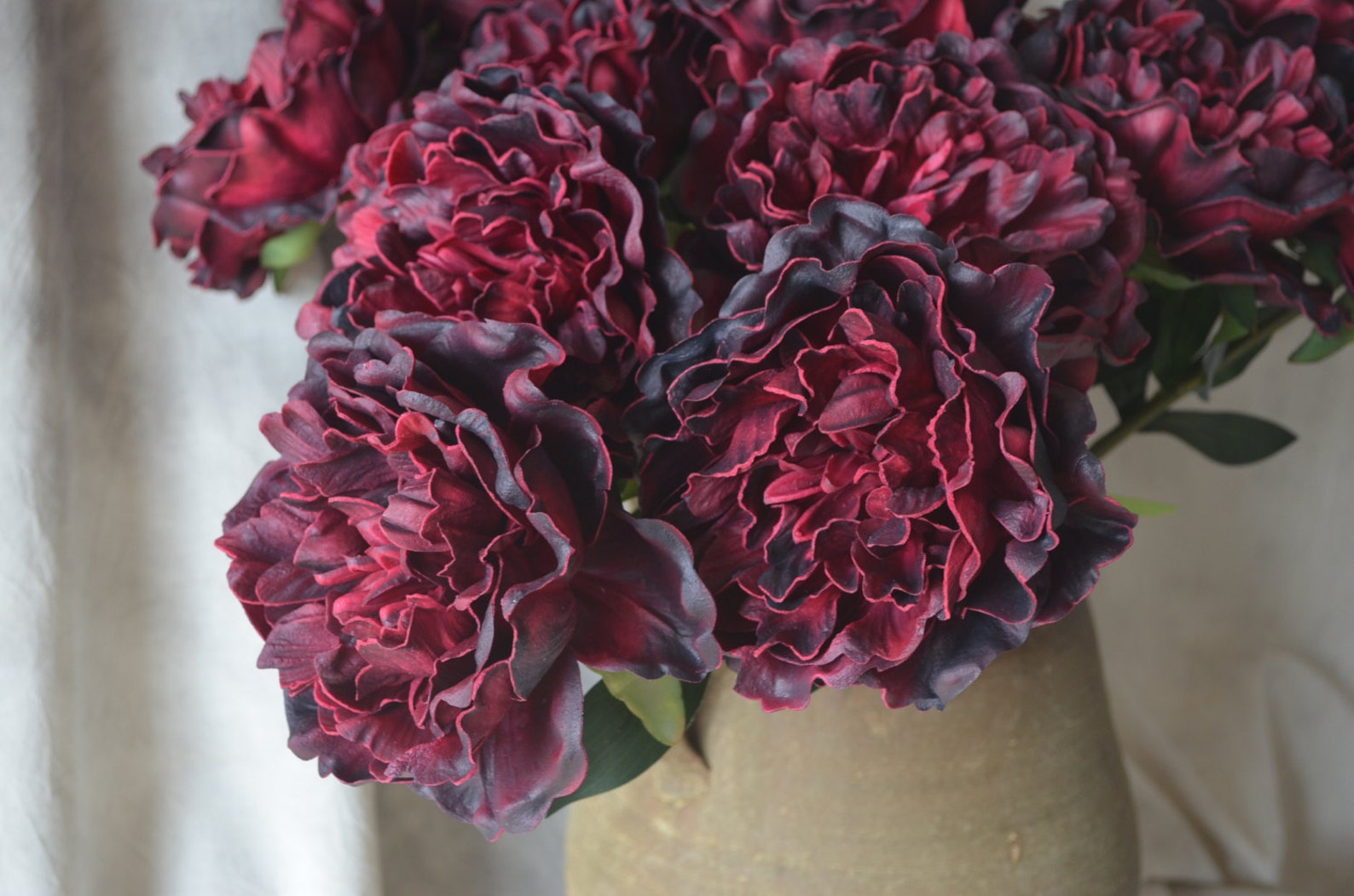 Dark Burgundy Peonies, Real Touch PU Flowers, DIY Silk Wedding, Bridal ...