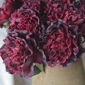 Dark Burgundy Peonies, Real Touch PU Flowers, DIY Silk Wedding, Bridal ...
